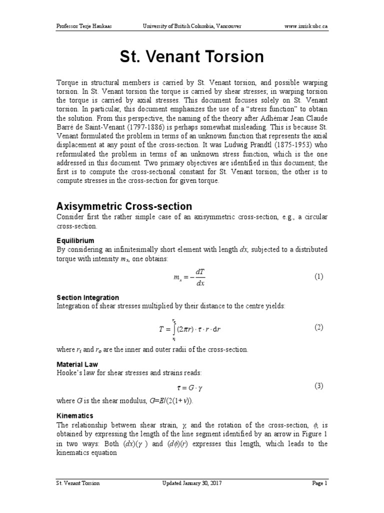 St. Venant Torsion: Axisymmetric Cross-Section | PDF | Stress (Mechanics) | Shear Stress
