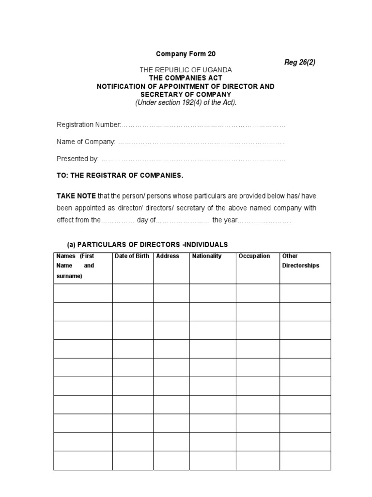 Director and Secretary Appointment Form | PDF