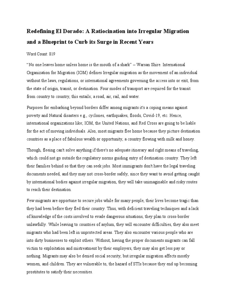 Redefining El Dorado A Ratiocination Into Irregular Migration and A ...