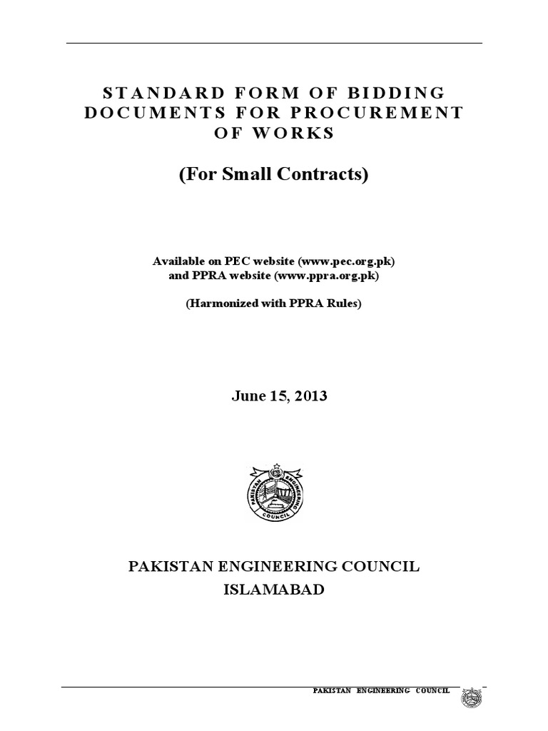 STANDARD FORM OF BIDDING DOCUMENTS FOR PROCUREMENT OF WORKS (For Small ...