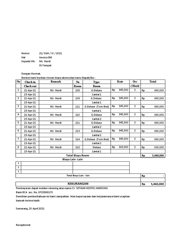 Contoh Invoice Bill | PDF