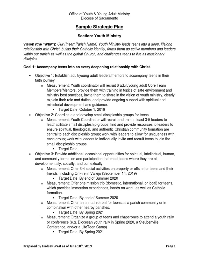 Sample Vision & Strategic Plan For Youth Ministry | PDF | Adolescence ...
