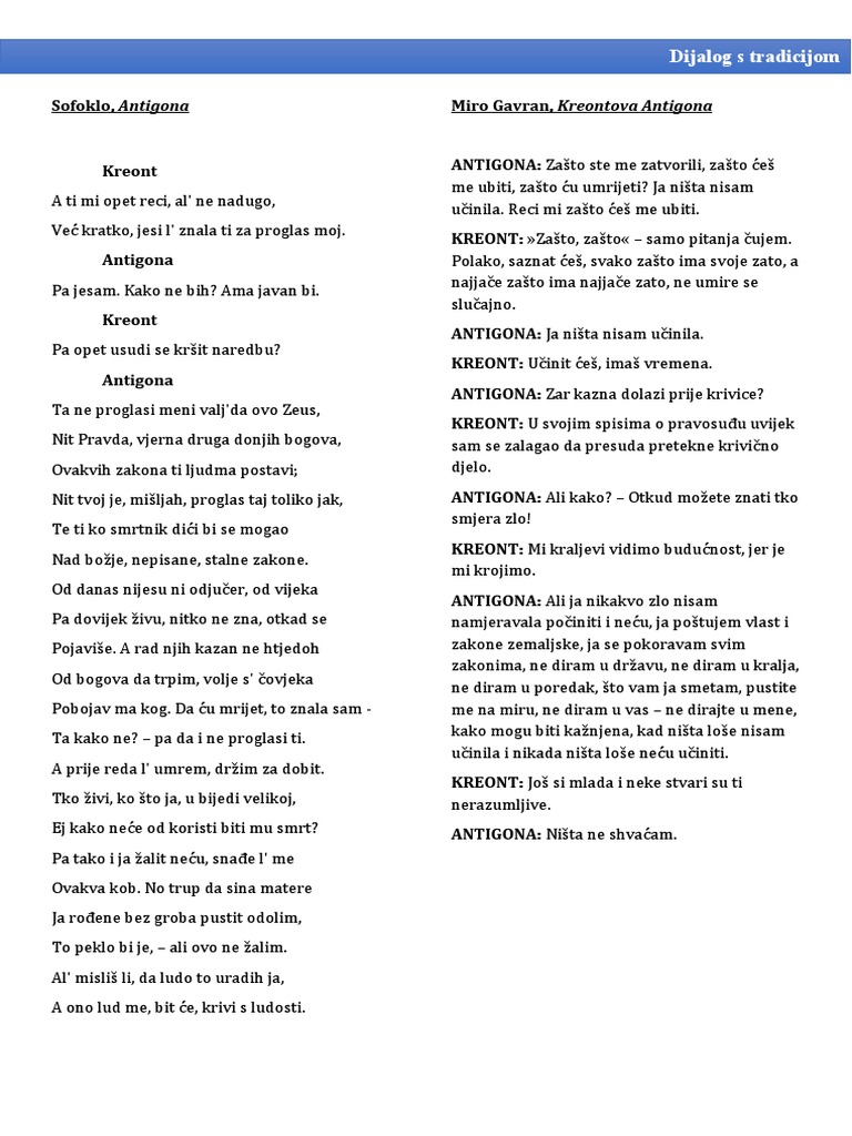 Sofoklo Antigona - Gavran Kreontova Antigona | PDF