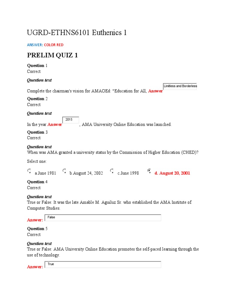 UGRD-ETHNS6101 Euthenics 1 ANSWER | PDF | Academia | Communication