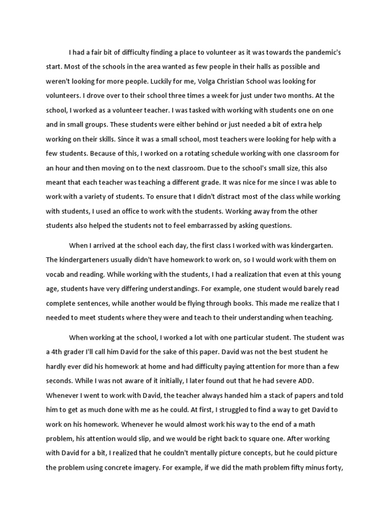 James Cutshaw Community Service Paper | PDF | Teachers | Homework