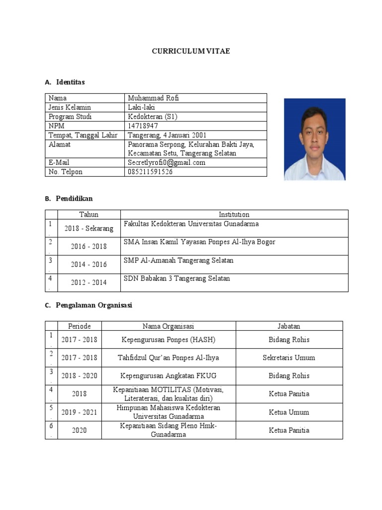 CV Muhammad Rofi 14718947 | PDF