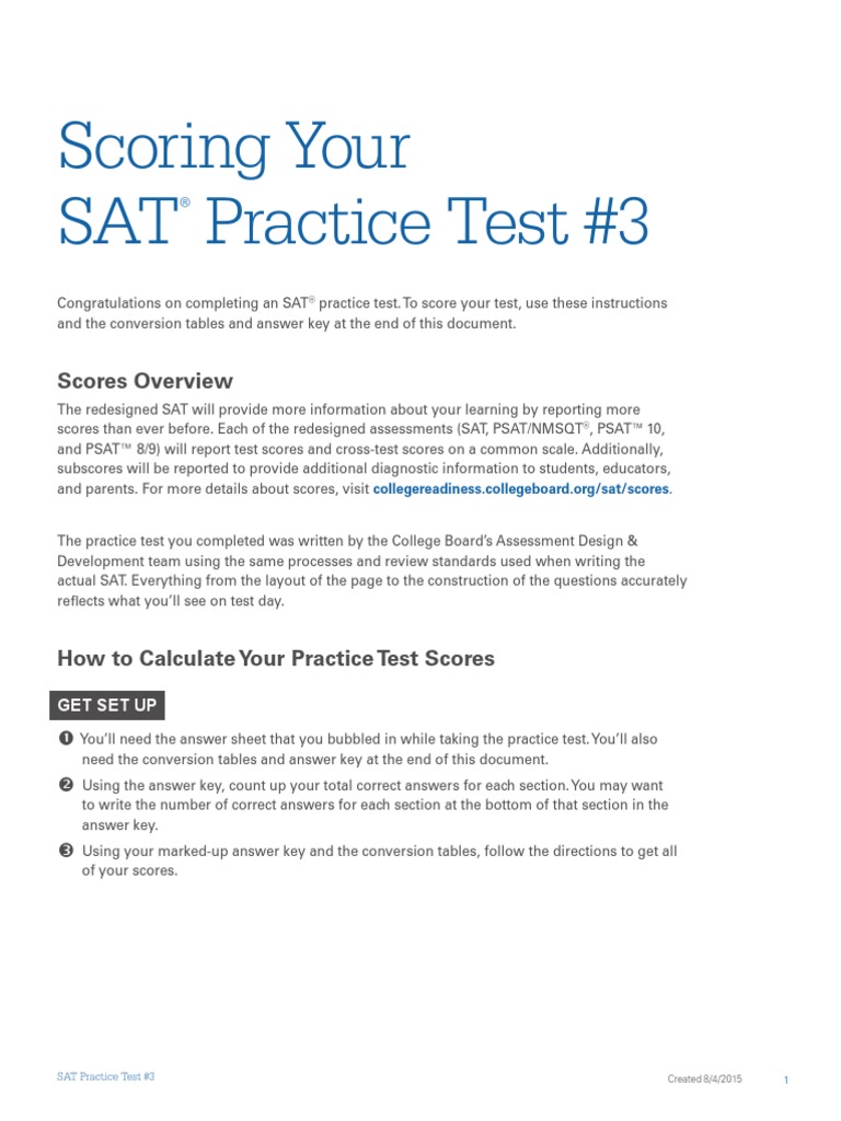 PrepScholar Scoring Sat Practice Test 3 | PDF | Sat | Question