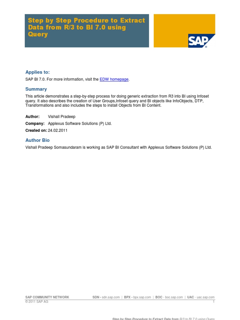 Step by Step Procedure To Extract Data From R3 To BI 7.0 Using Query | PDF | Replication ...