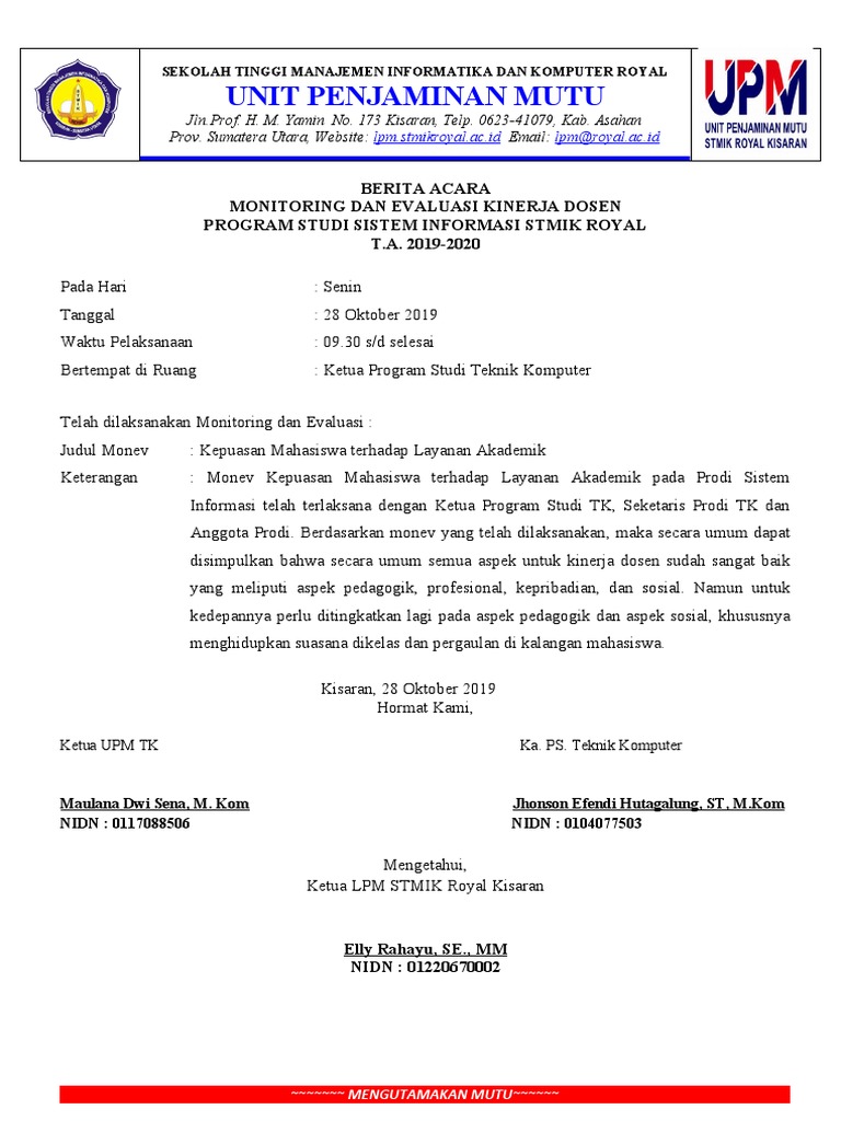 Berita Acara Laporan Kinerja Dosen | PDF