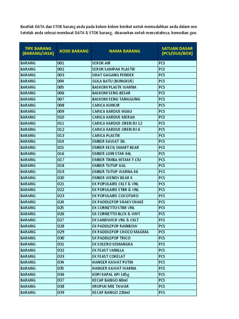 Contoh Tabel Stok Barang Excel | PDF