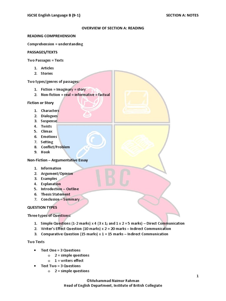 IGCSE English Language B: Section A Overview | PDF | Question | Essays
