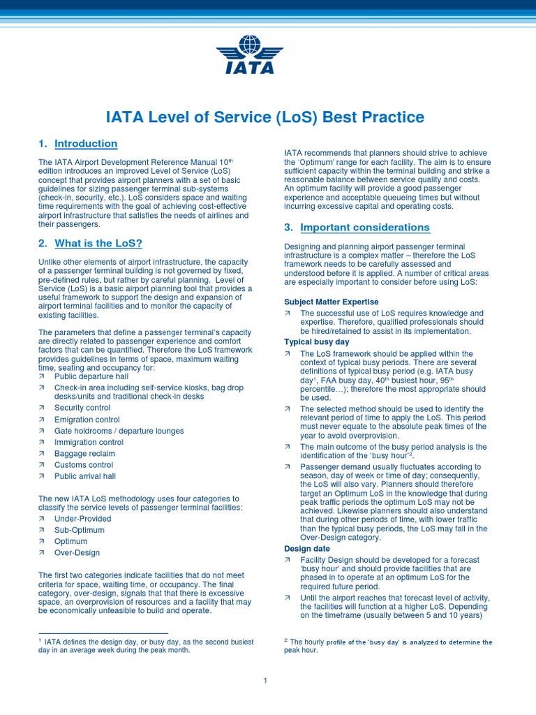 Iata Level of Service (Los) Best Practice: Subject Matter Expertise ...