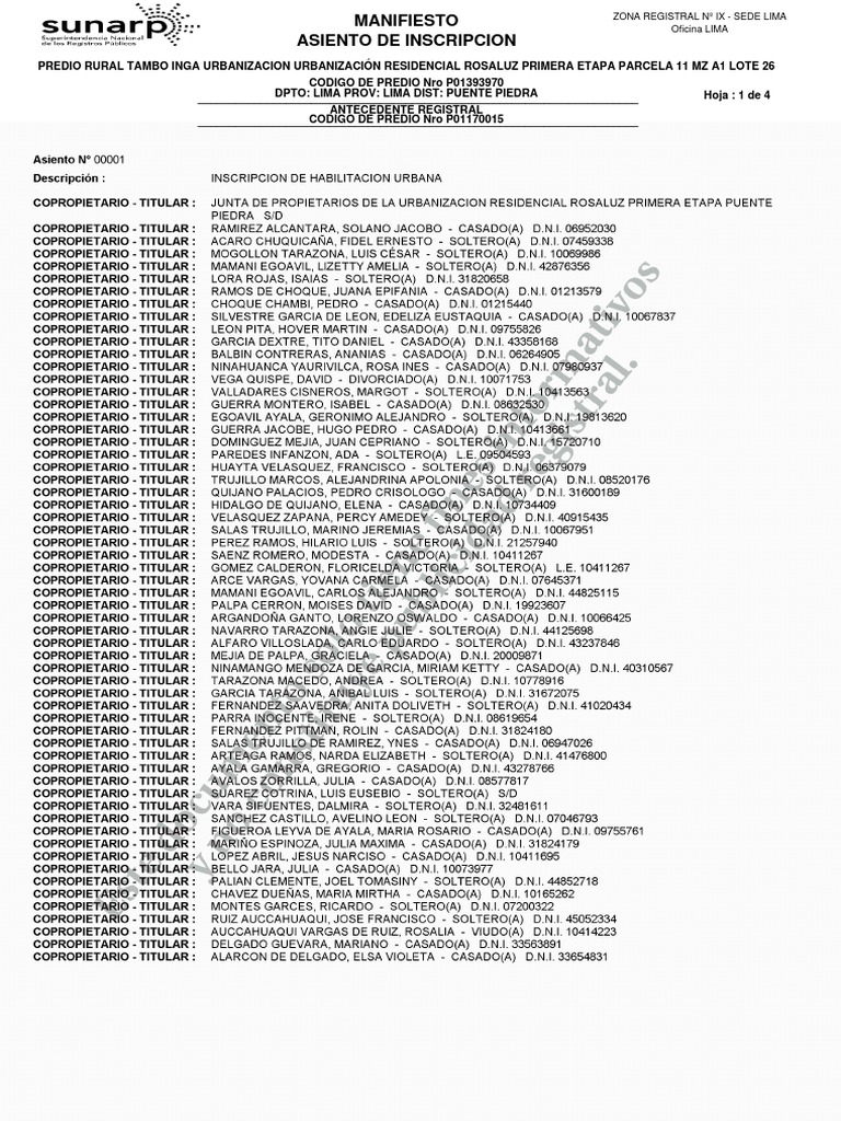 Partida Sunarp P01393970 | PDF | Bienes raíces | Gestion de tierras