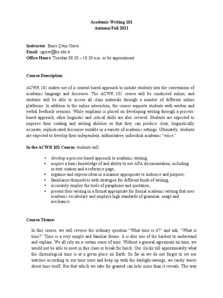 Academic Writing 101 Autumn/Fall 2021 | PDF | Plagiarism | Linguistics