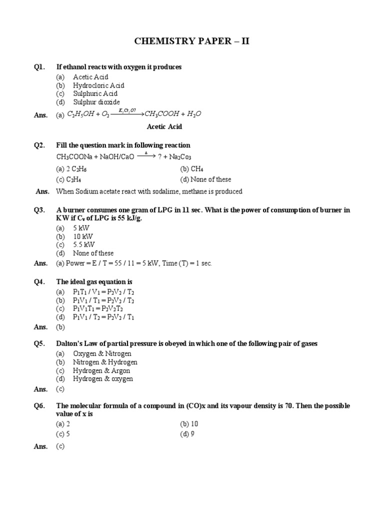 Chemistry Paper - Ii: O H Cooh CH O OH H C | PDF | Science & Mathematics