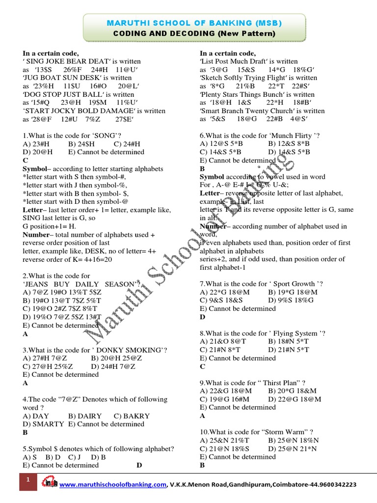 200 - MSB-Coding and Decoding (New Pattern) | PDF | Encodings | Lexicology