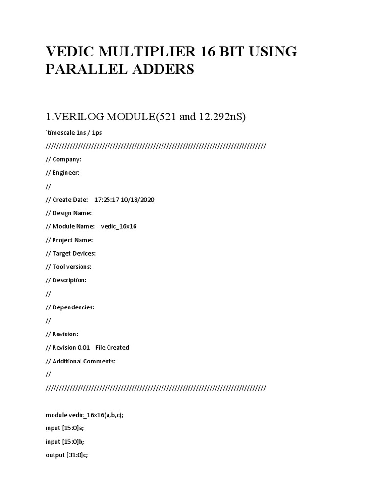 Vedic Multiplier 16 Bit Using Adders (2) 11 | PDF | Digital Electronics