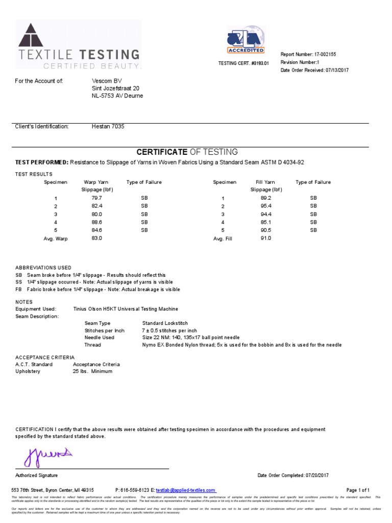 Hestan 7035 - ASTM D4034 | PDF | Yarn | Textile Arts