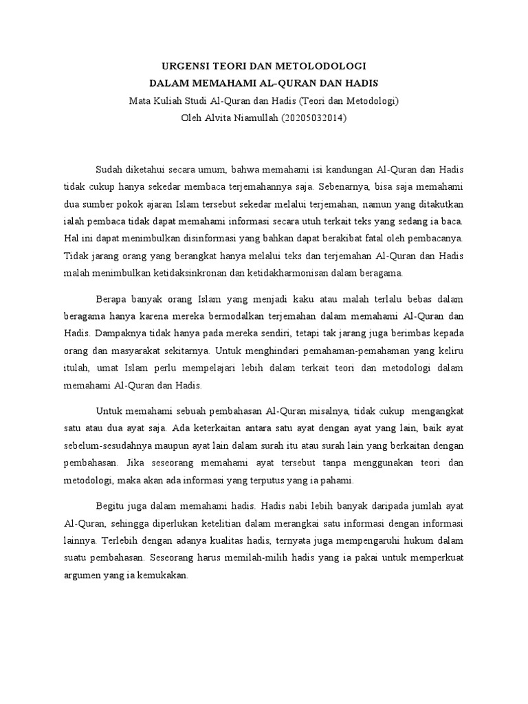 Esai Studi Al-Quran Dan Hadis (TM) - Alvita | PDF