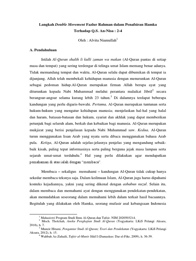 Artikel Alvita Langkah Double Movement Fazlur Rahman Dalam Penafsiran Hamka | PDF | Agama ...