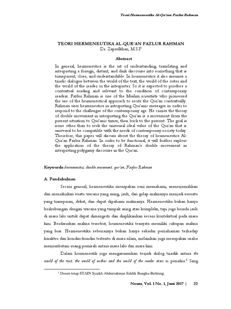 Teori Hermeneutika Fazlur Rahman | PDF | Hermeneutics | Abrahamic Religions