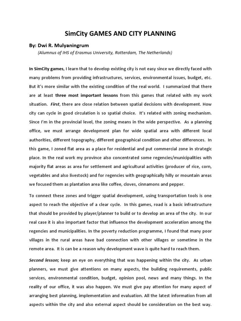 SimCity GAMES AND CITY PLANNING | PDF | Simulation | Urban Planning