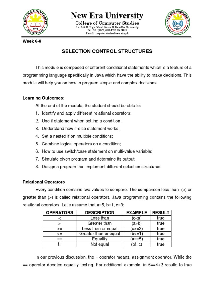 Week 6-8 Ccc112-18 Selection Control Structures | PDF | Computer Programming | Computing