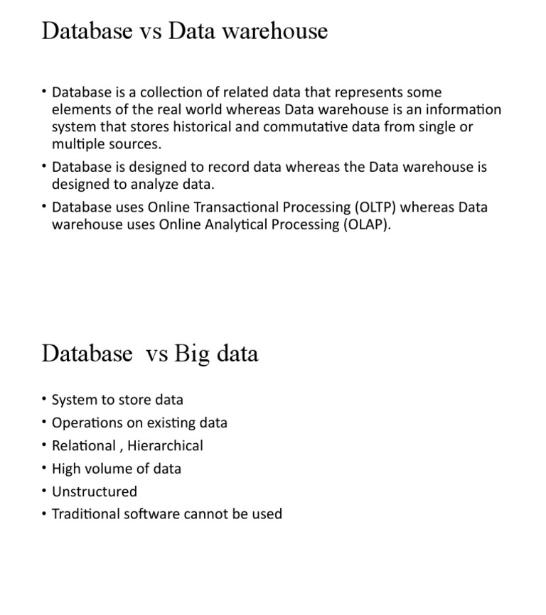 Database Vs Data Warehouse | PDF