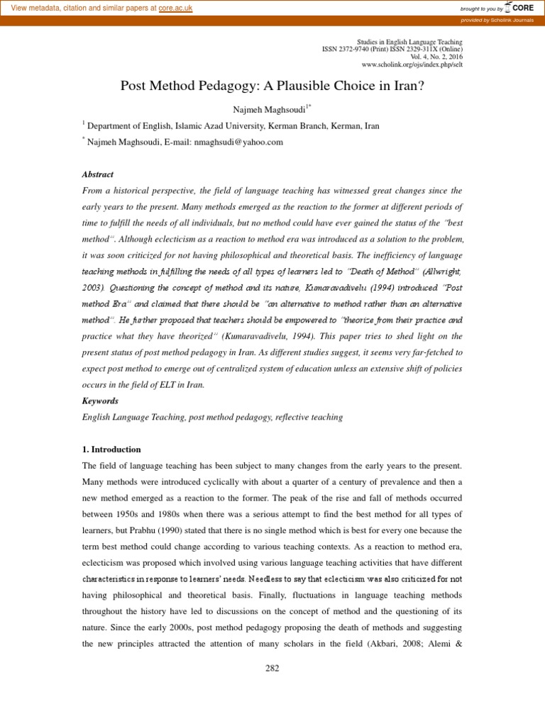 Pre Method Post | Download Free PDF | Teachers | English As A Second Or ...