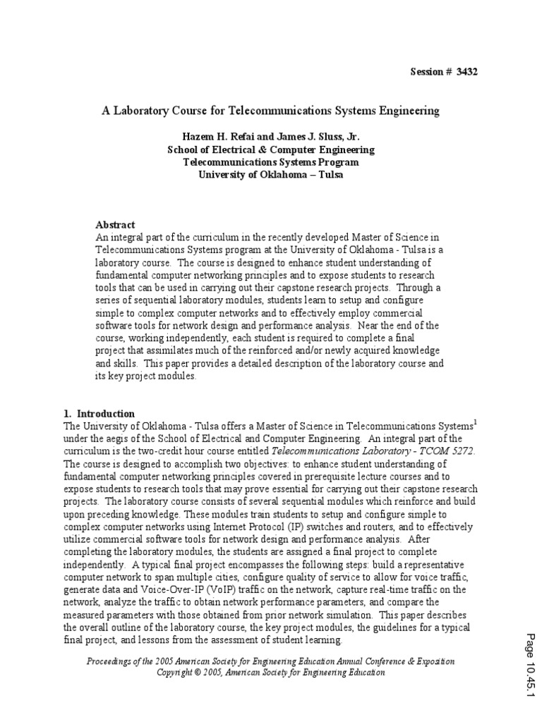 A Laboratory Course For Telecommunications Systems Engineering | PDF ...