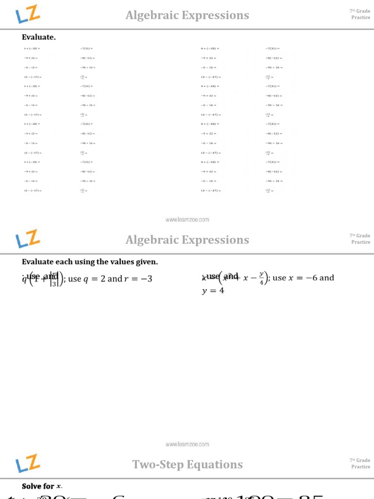7th Grade Two-Step Equations Practice | PDF | Equations | Mathematics