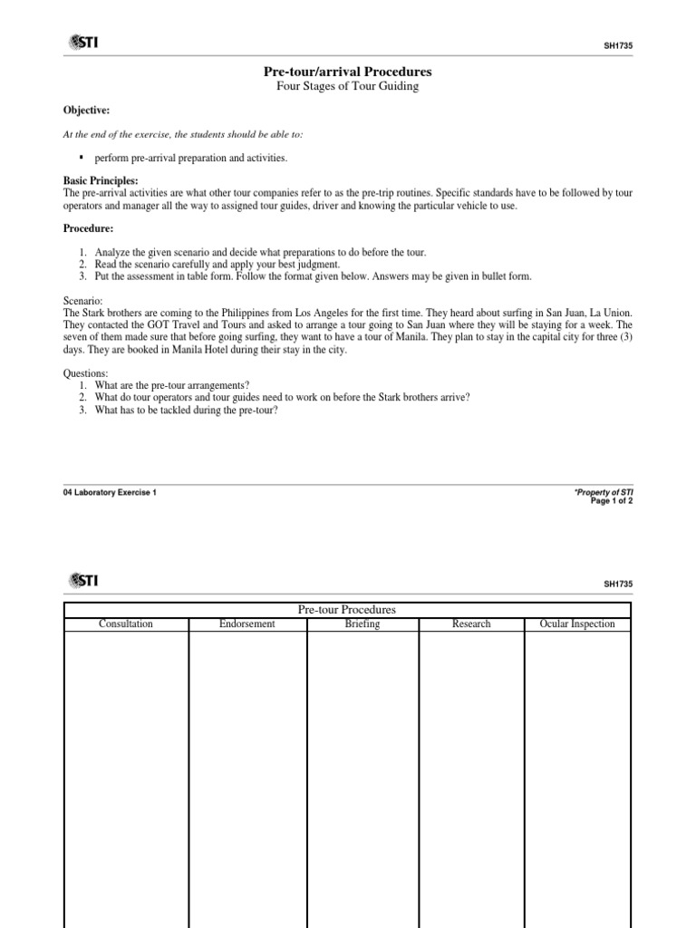 Pre-Tour/arrival Procedures: Four Stages of Tour Guiding | PDF