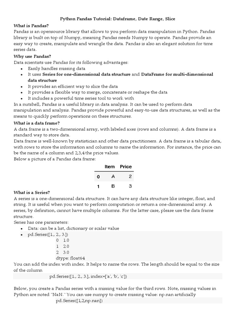 Python Pandas Tutorial Dataframe Date Range Slice What Is Pandas Pdf Array Data Type