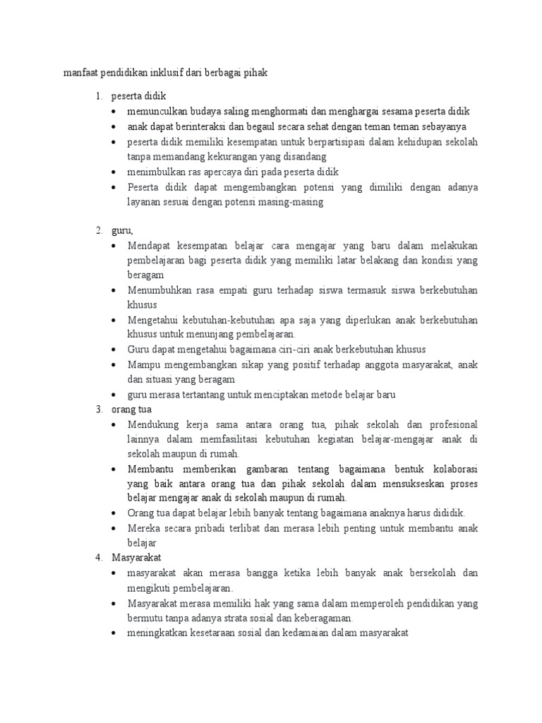 Manfaat Pendidikan Inklusif Dari Berbagai Pihak | PDF