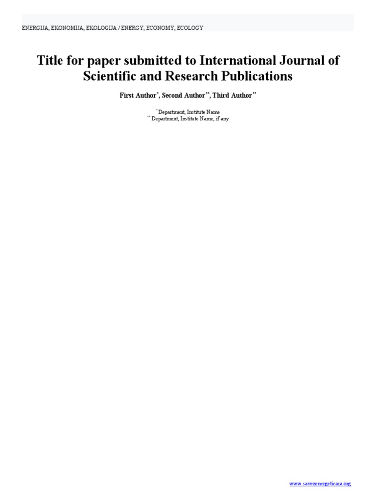 Title For Paper Submitted To International Journal of Scientific and ...
