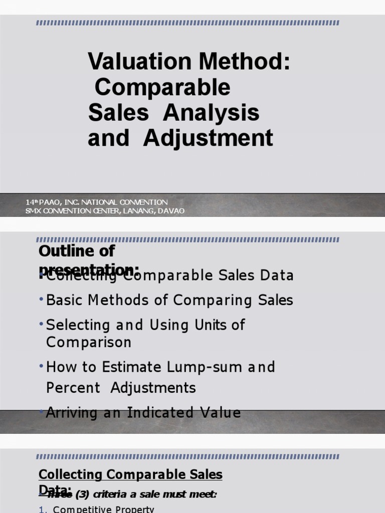 Valuation Method: Comparable Sales Analysis and Adjustment | PDF ...