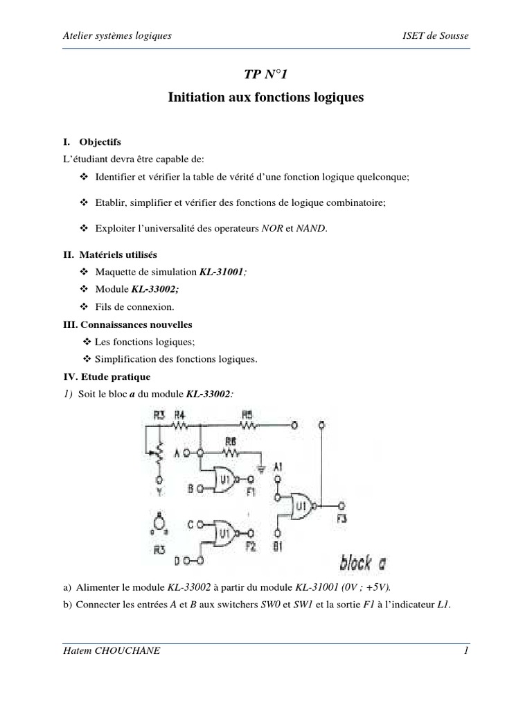 TP 1 Initiation Aux Fonctions Logiques | PDF | Fonction logique | Logique