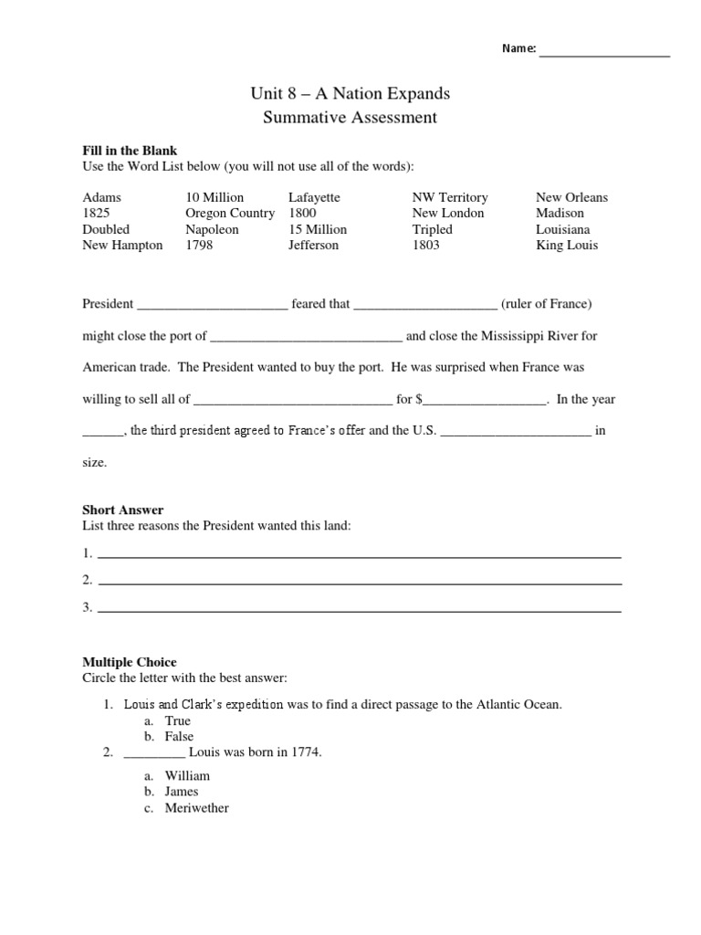 Louisiana Purchase Assessment Guide | PDF | Louisiana Purchase | Lewis ...
