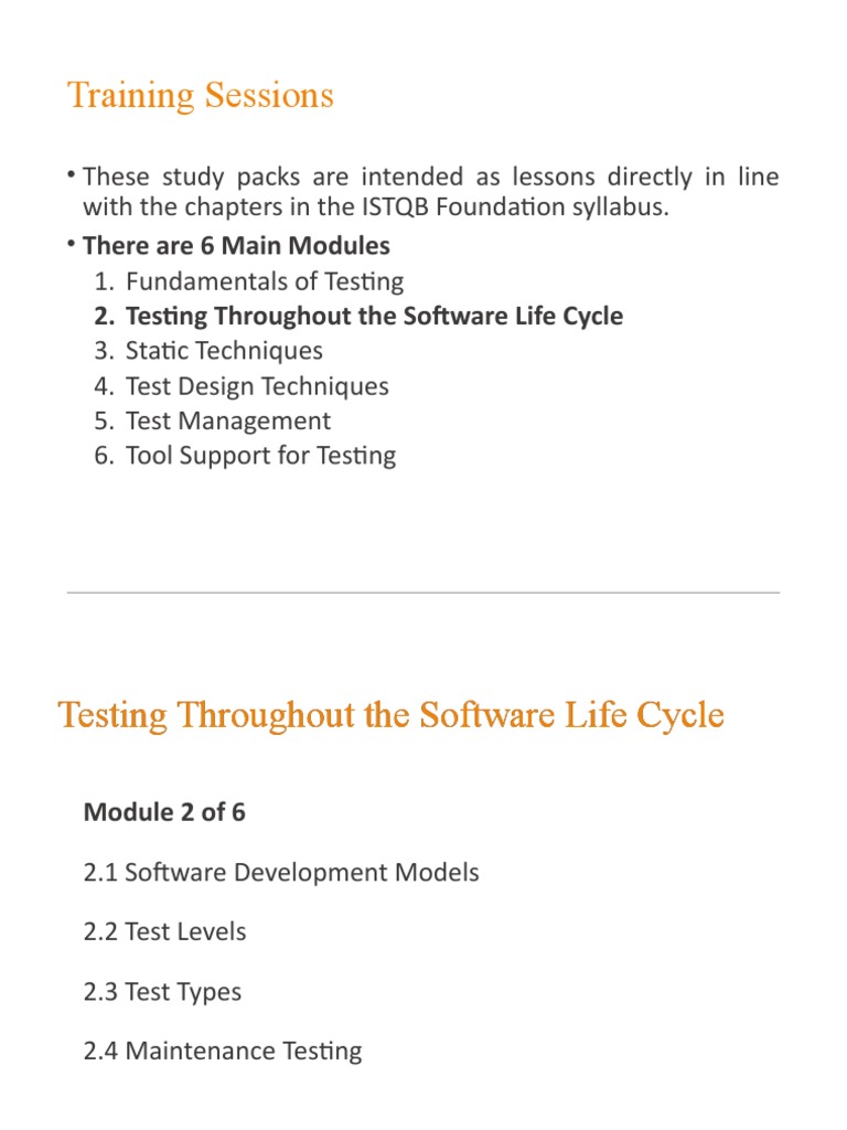Training Sessions: 2. Testing Throughout The Software Life Cycle | PDF ...