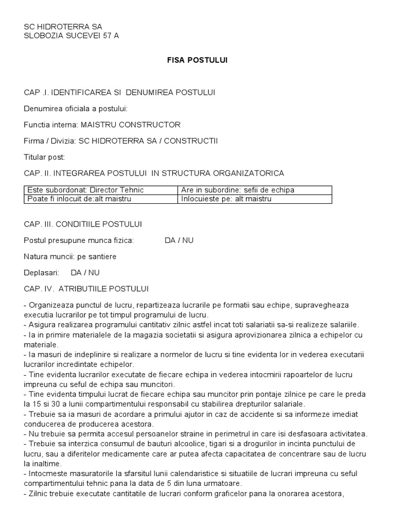 FISA POST MAISTRU-model | PDF