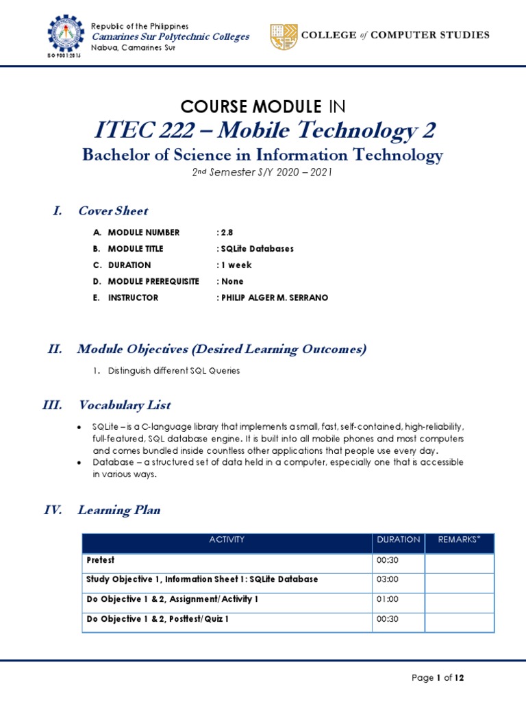 ITEC 222 Module 2.8 | PDF | Databases | Class (Computer Programming)