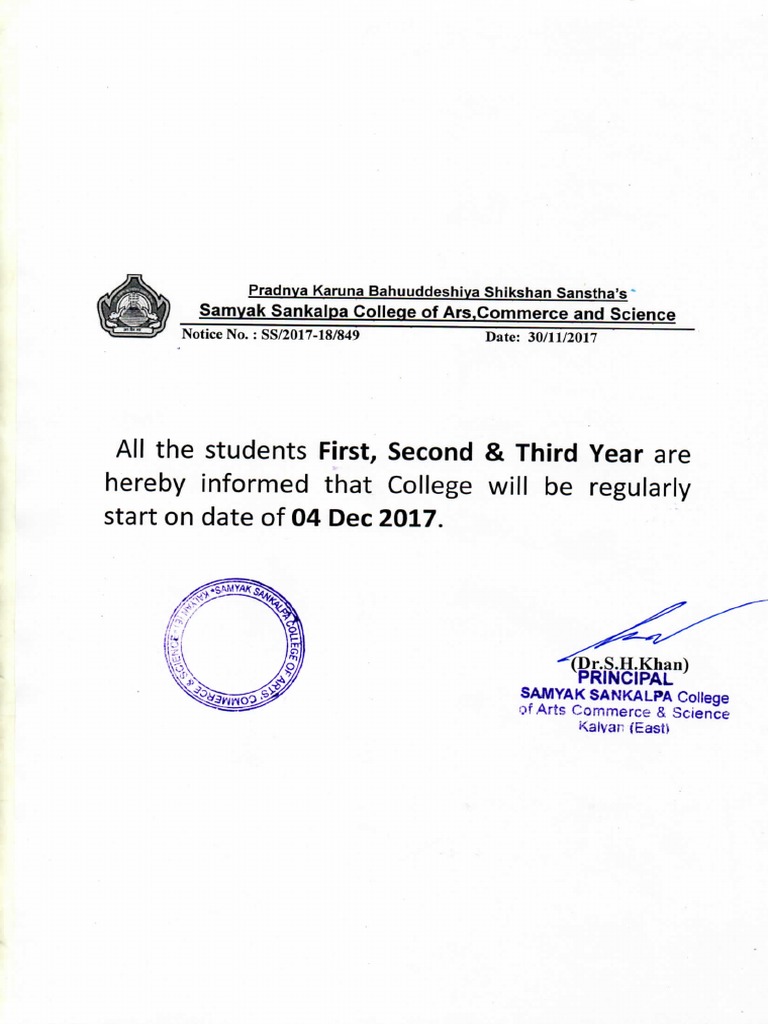 Notice For Reopen College | PDF