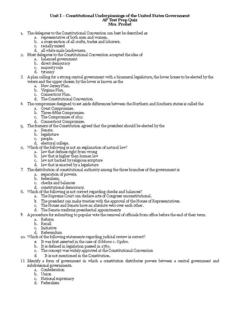 Unit I - Constitutional Underpinnings of The United States Government ...