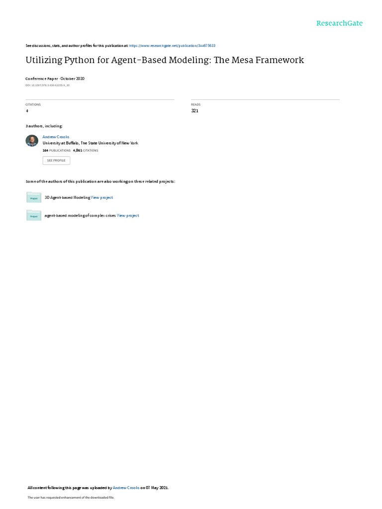 Utilizing Python For Agent Based Modeling The Mesa Framework Pdf Agent Based Model Class