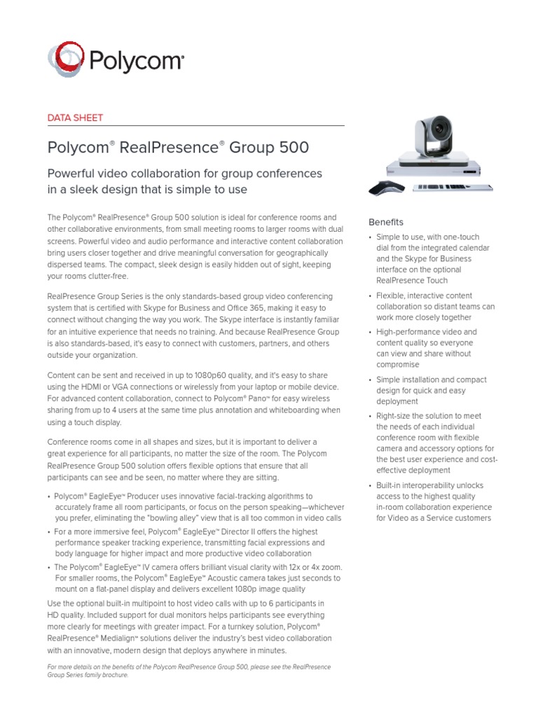 Polycom Realpresence Group 500 | PDF | Videotelephony | Hdmi