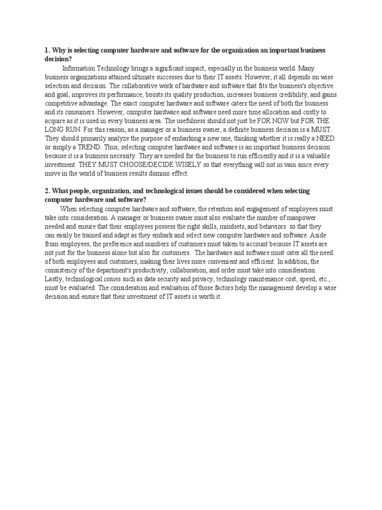 Why Is Selecting Computer Hardware and Software For The Organization An ...