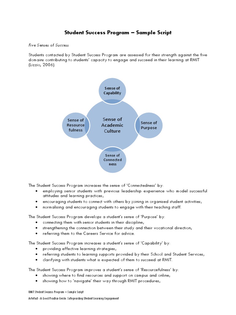 Student Success Program - Sample Script: Five Senses of Success | PDF ...