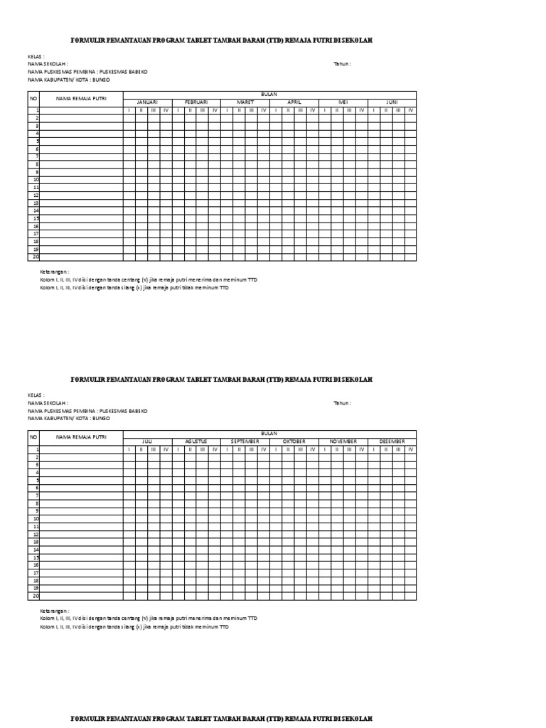 Formulir Pemantauan TTD Rematri | PDF