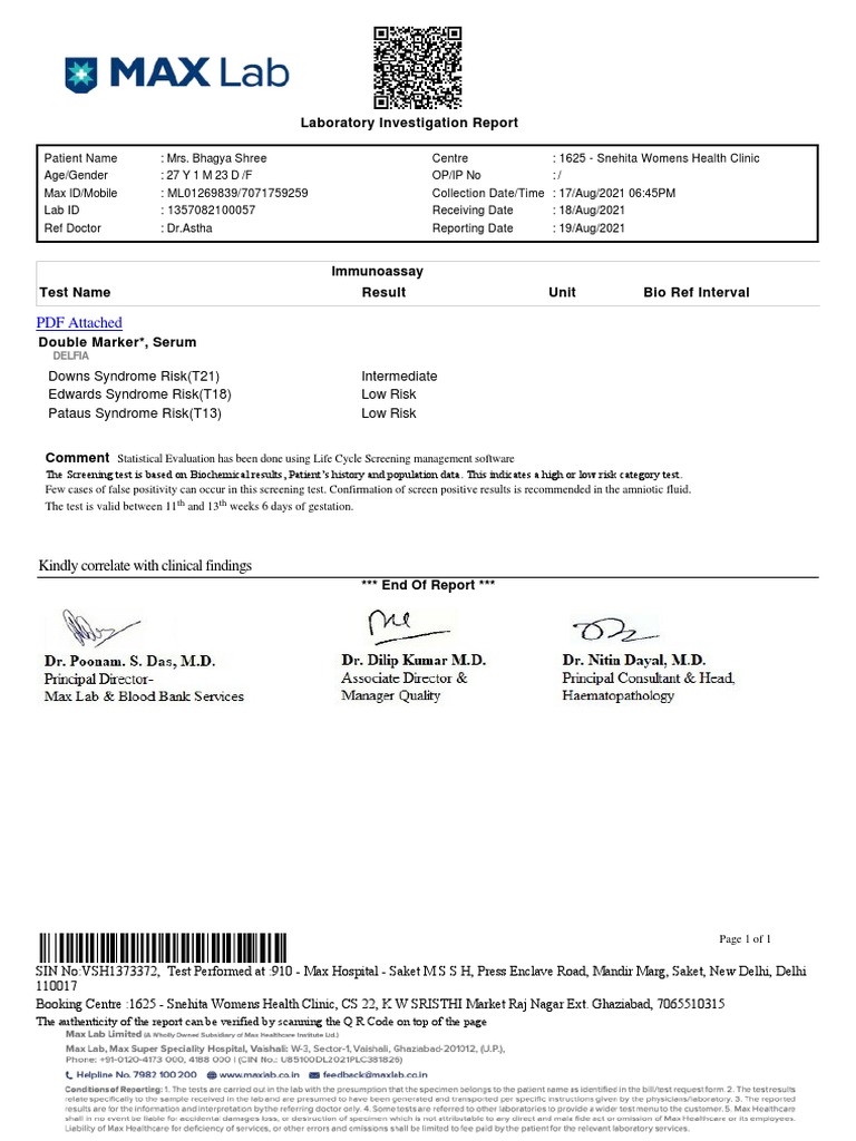 PDF Attached: Laboratory Investigation Report | PDF | Pregnancy ...