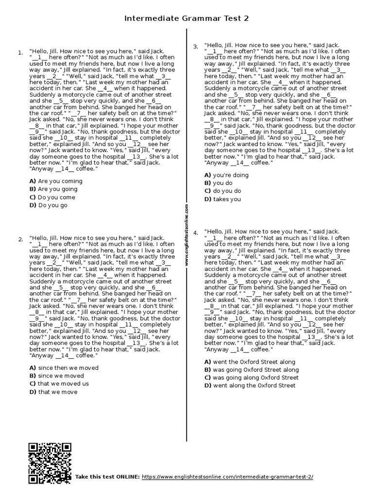 Intermediate Grammar Test 2 | PDF | Seat Belt
